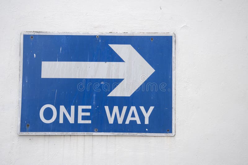 One Way Right Arrow Sign. White on Blue Background Stock Image - Image ...