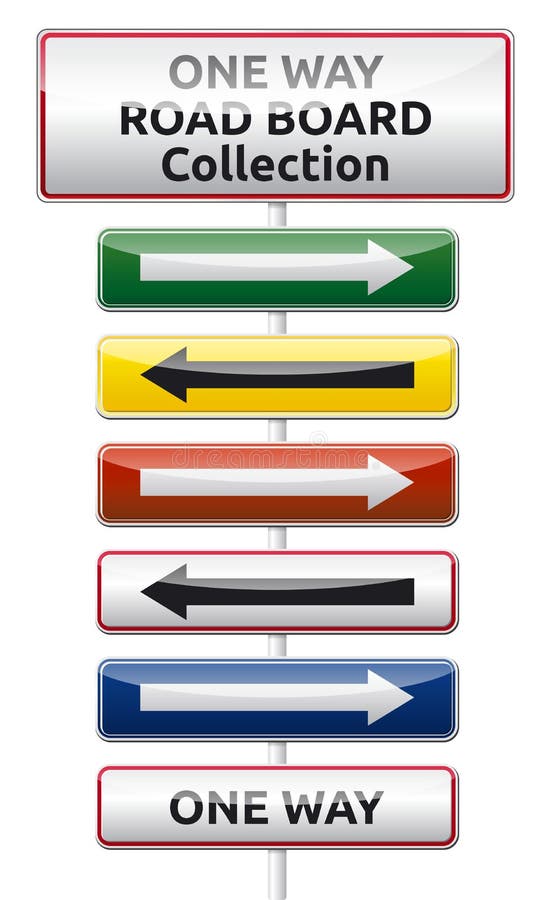 One Way Road Board Collection Stock Vector - Illustration of warning ...