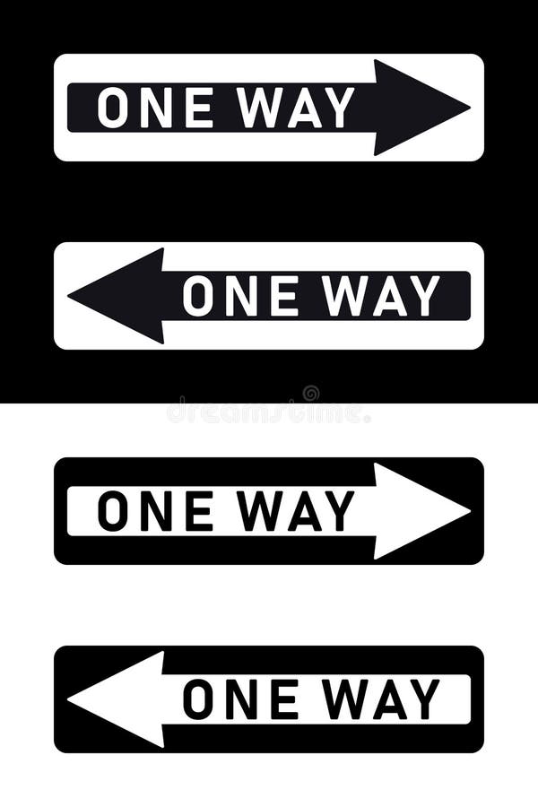 One Way Sign. Black and White Road Direction Arrow Sign. Vector ...