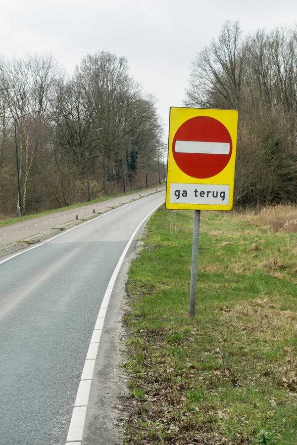 One Way Sign at the Exit of a Highway in the Netherlands Stock Image ...