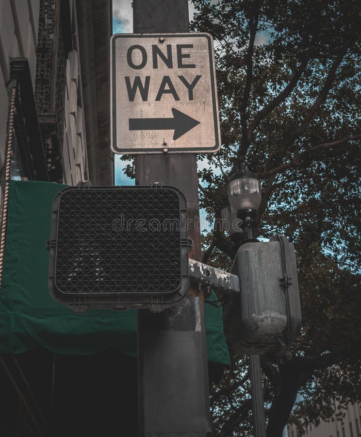 One Way Sign Old Vintage Downtown Stock Image - Image of cloud, alone ...