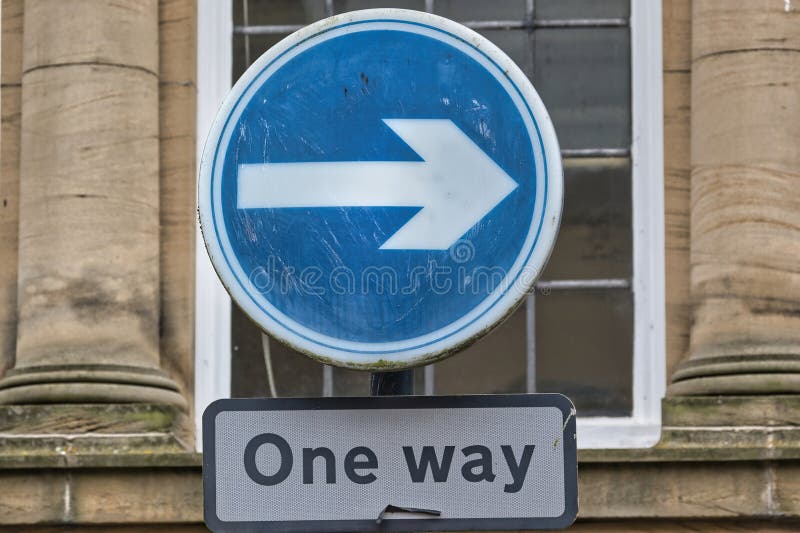 One Way Traffic Sign with Right Arrow Stock Photo - Image of retro ...