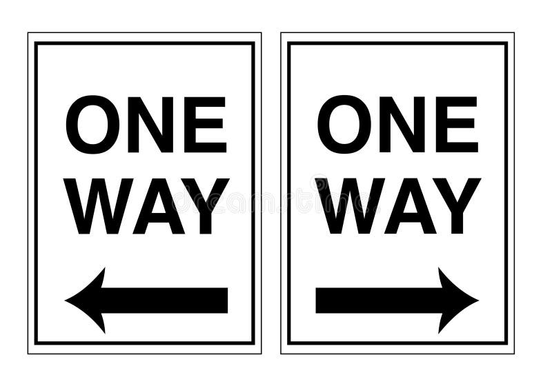 One Way Vertical Sign with Left and Right Arrow Black and White Vector ...