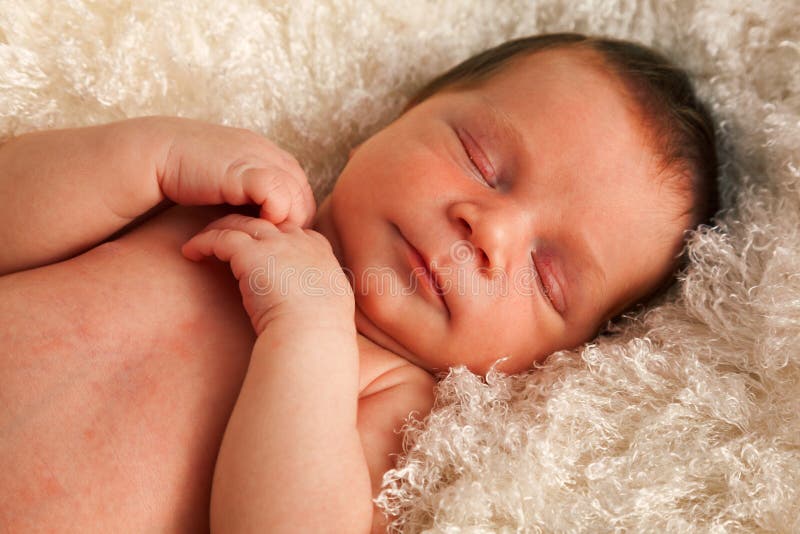 One Week Old Baby on White Blanket and Female Hand Stock Image - Image ...