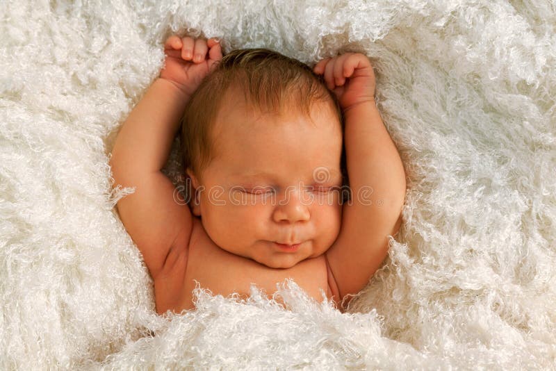 One Week Old Baby on White Blanket Stock Image - Image of sleeping ...