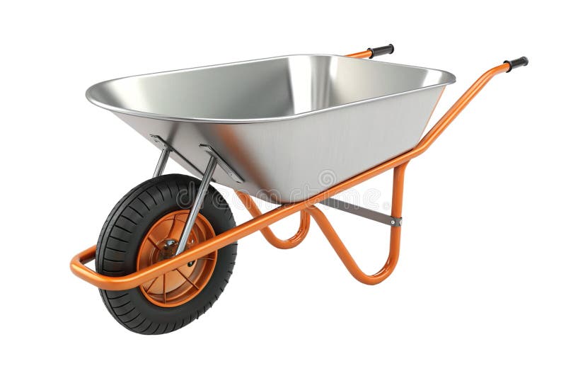 One-wheeled Metal Wheelbarrow with Orange Frame, Isolated on White ...