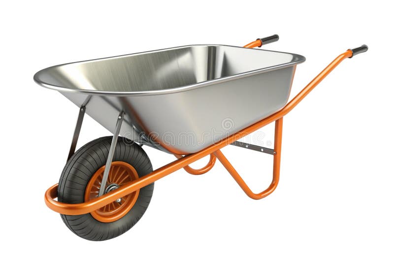 One-wheeled Metal Wheelbarrow with Orange Frame, Isolated on White ...