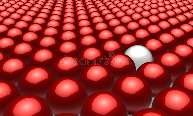 One White Ball in Amongst Many Red Balls Stock Illustration ...