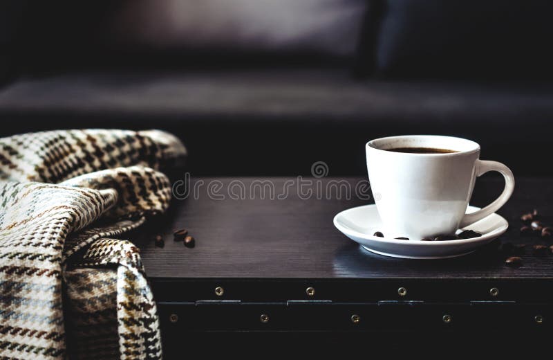 One White Cups of Morning Coffee on the Table Stock Photo - Image of ...