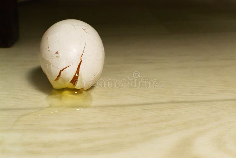 One White Egg Fell To the Floor and Shattered, Flowing White Onto the ...