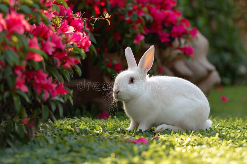 White rabbit in the garden stock illustration. Illustration of fluffy ...