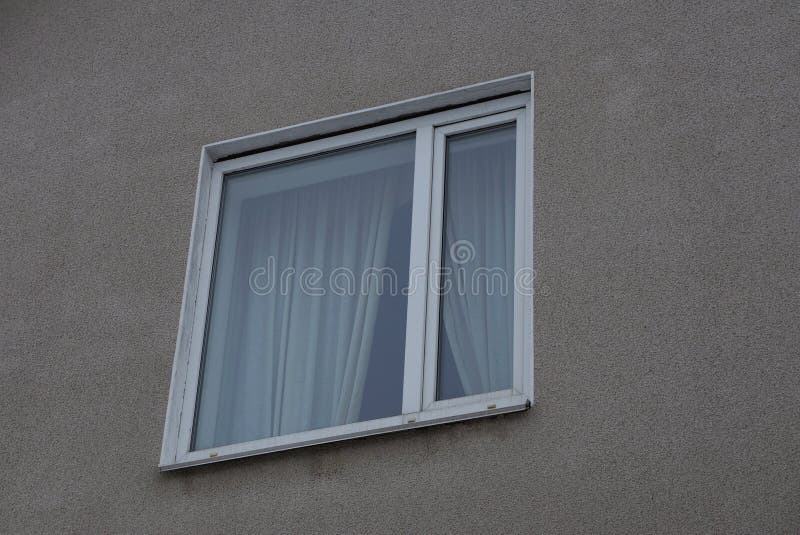 One White Square Window on a Gray Wall Stock Photo - Image of object ...