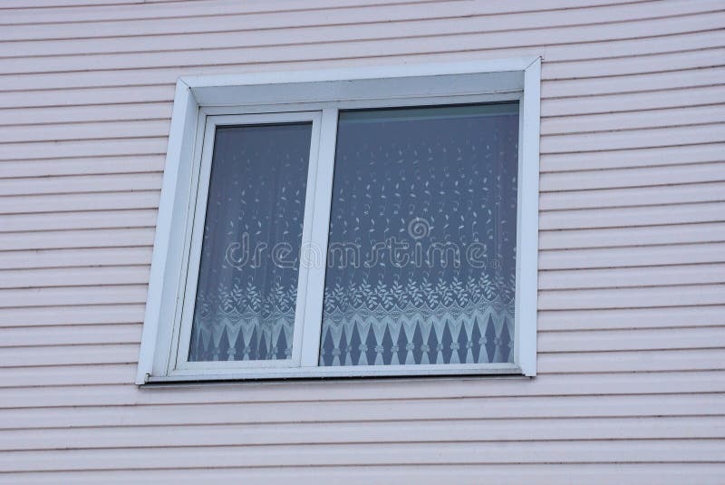 White Window on a Light Pink Plastic Wall Stock Photo - Image of ...