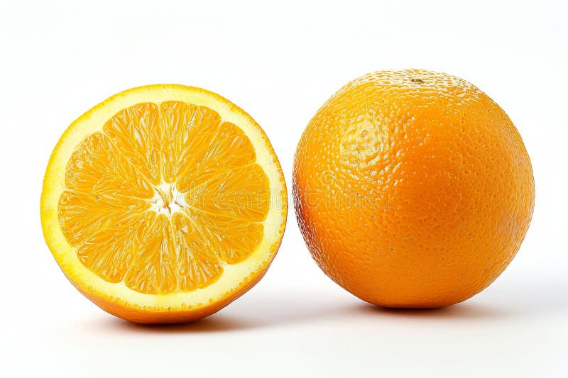 One Whole and One Cut Orange on White Background, Cut Out Stock Photo ...