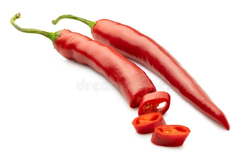 One Whole and One Cut Red Chilli Isolated on White Stock Image - Image ...
