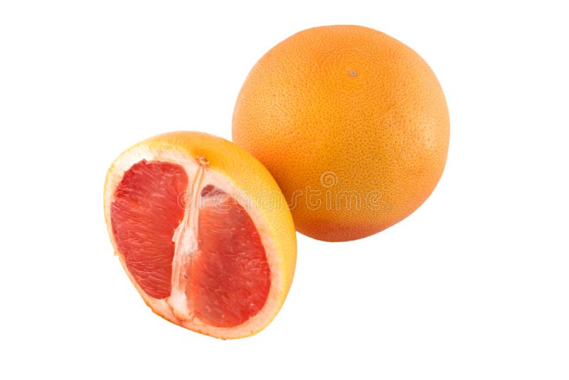 One Whole Grapefruit and Also Sliced Pieces of Grapefruit on a White ...