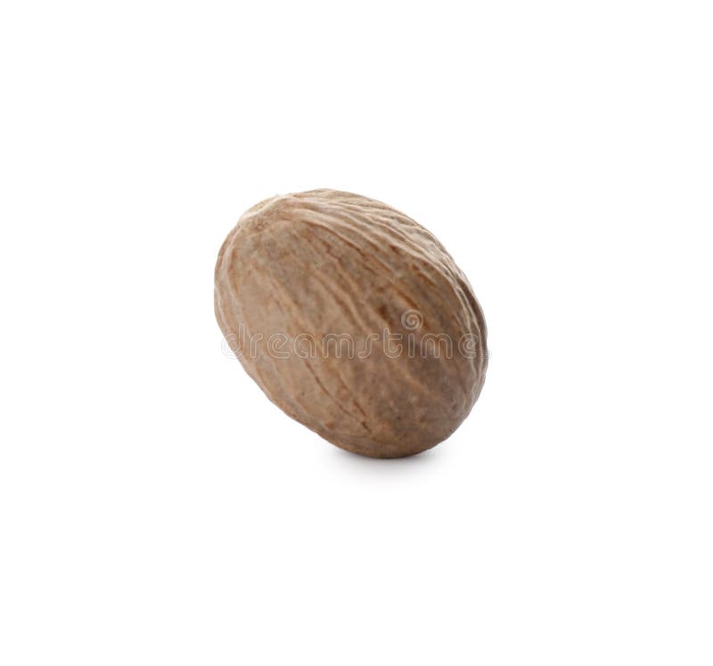 One Whole Nutmeg Seed Isolated on White Stock Photo - Image of nature ...