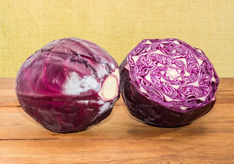 One Whole and Half Head of Red Cabbage on Table Stock Image - Image of ...