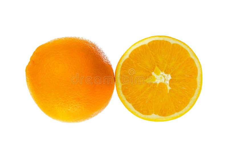 One Whole Orange and One Half on White Stock Photo - Image of yellow ...
