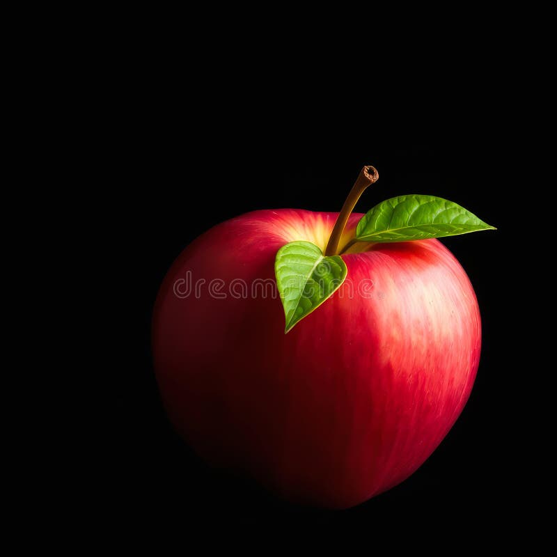 One Whole Red Apple with Leaves and Stem Stock Illustration ...