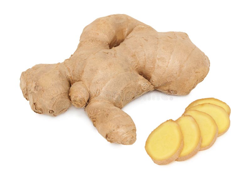 One Whole and Slices of Ginger (isolated) Stock Image - Image of spice ...