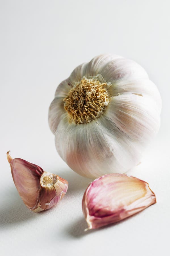 Loose Garlic with Copper Garlic Container. Stock Image - Image of years ...