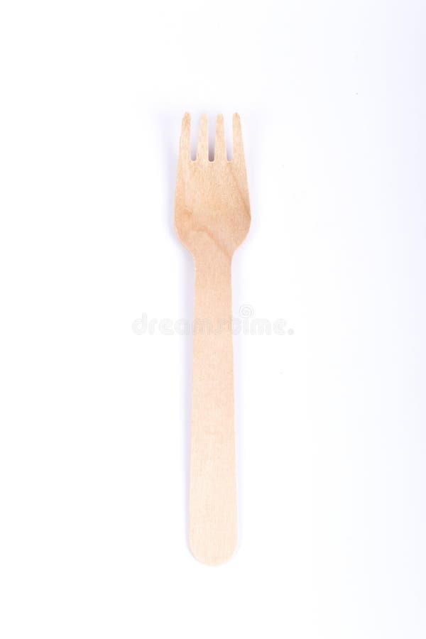 One Wooden Fork Isolated on White Background. Eco Friendly, Compostable ...