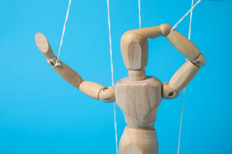 One Wooden Puppet with Strings on Light Blue Background Stock Photo ...