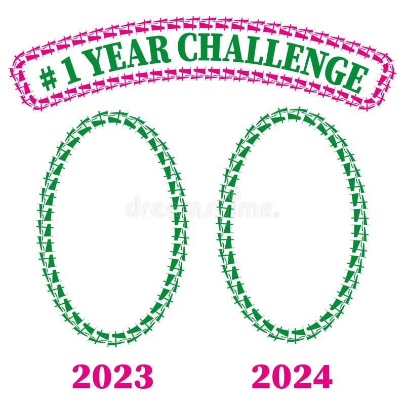 One Year Challenge. Pink and Green Text. Oval Frame Template. Vector ...