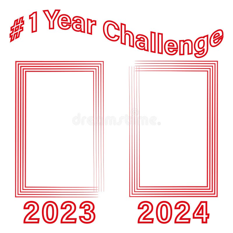 One Year Challenge. Red Text Banner. Double Frame Template. Vector ...