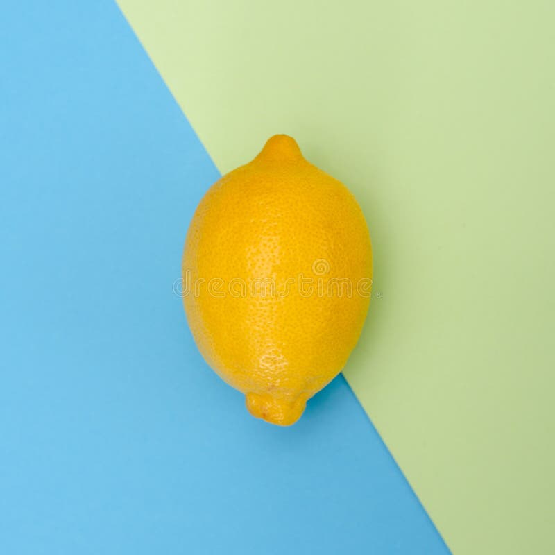 One Yellow Lemon on Green-blue Background Stock Photo - Image of food ...