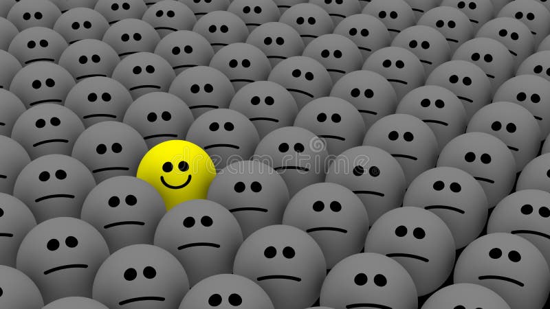 One Yellow among Many Smileys Stock Illustration - Illustration of ...