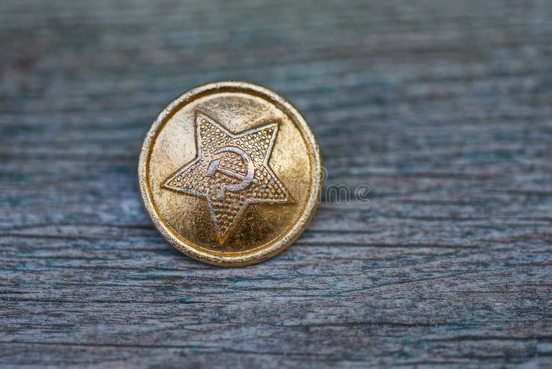 One Yellow Old Soviet Button with a Star Stock Photo - Image of circle ...