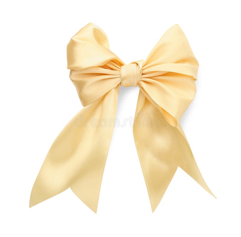 One Yellow Satin Bow Isolated on White, Top View Stock Photo - Image of ...
