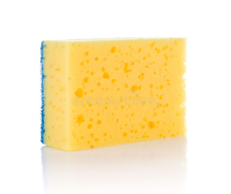 One Yellow Sponge for Cleaning Ware Isolated on White Background Stock ...