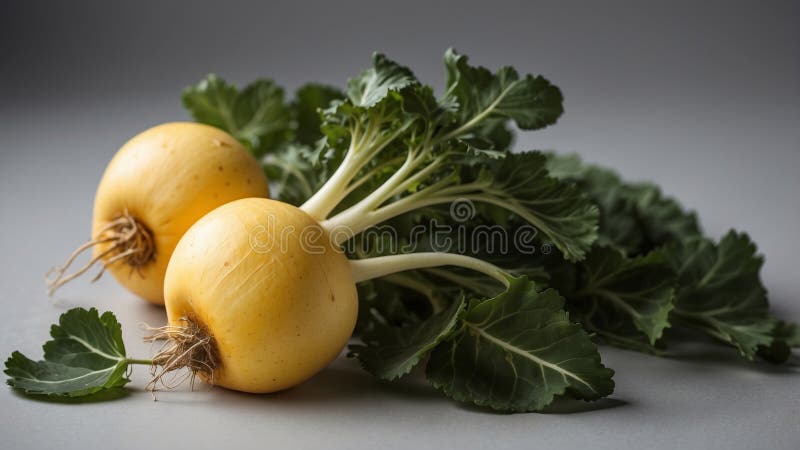 One Yellow Turnip with Leaves , Cut Out No Background. Stock Image ...