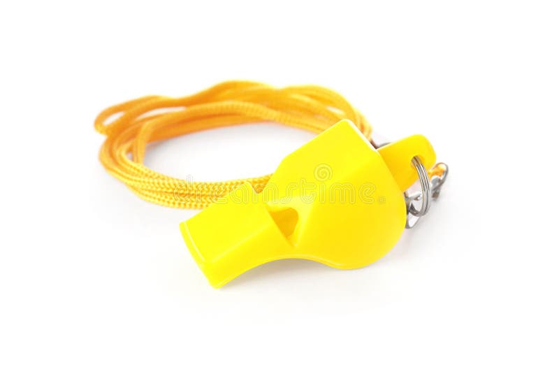 One Yellow Whistle with Orange Cord Isolated on White Stock Photo ...