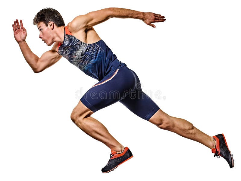 Young Man Athletics Runner Running Sprinter Sprinting Isolated White ...