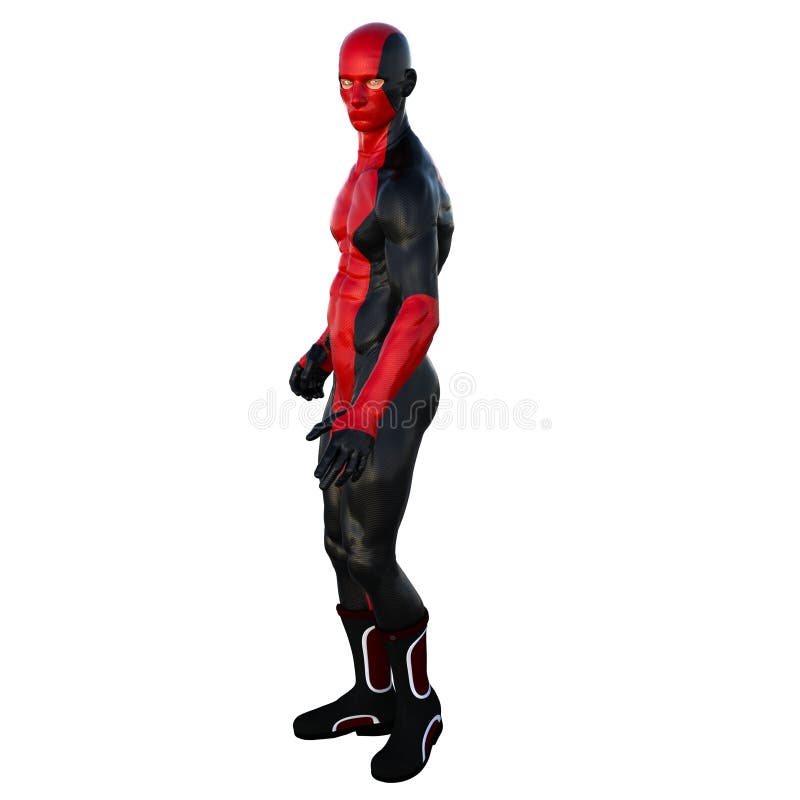 One Young Superhero Man with Muscles in Red Black Super Suit Stock ...