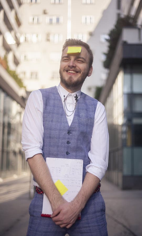 Young Man Sticky Note Forehead Stock Photos - Free & Royalty-Free Stock ...