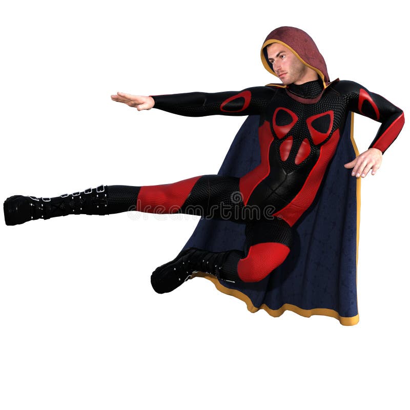One Young Man In A Super Suit And A Red Cloak Stock Illustration