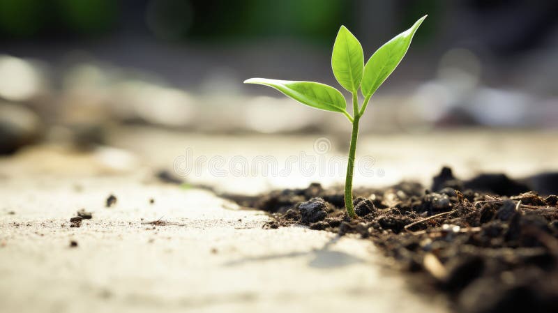 One Young Sprout Breaks through Hard Surface of Asphalt, Symbolizing ...