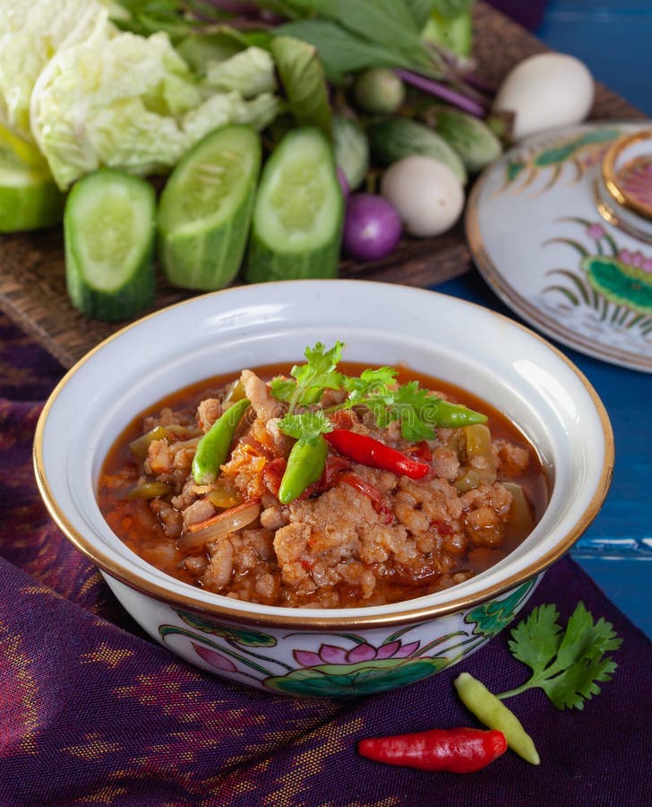 Ong Chili Paste with Vegetable Side Dishes Stock Image - Image of ...