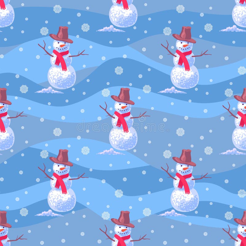 Ongoing Background on New Year Theme. a Lot of Snowmen Blue Stripe ...