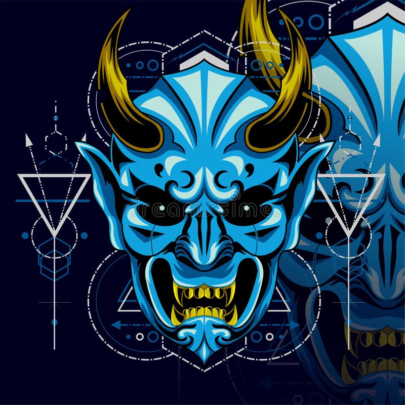 Oni Beast Design Geometric Perfect Blue Stock Vector - Illustration of ...