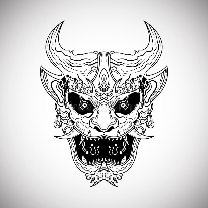 Oni Japanese Demon Outline Draw Illustration Artwork Vector Stock ...