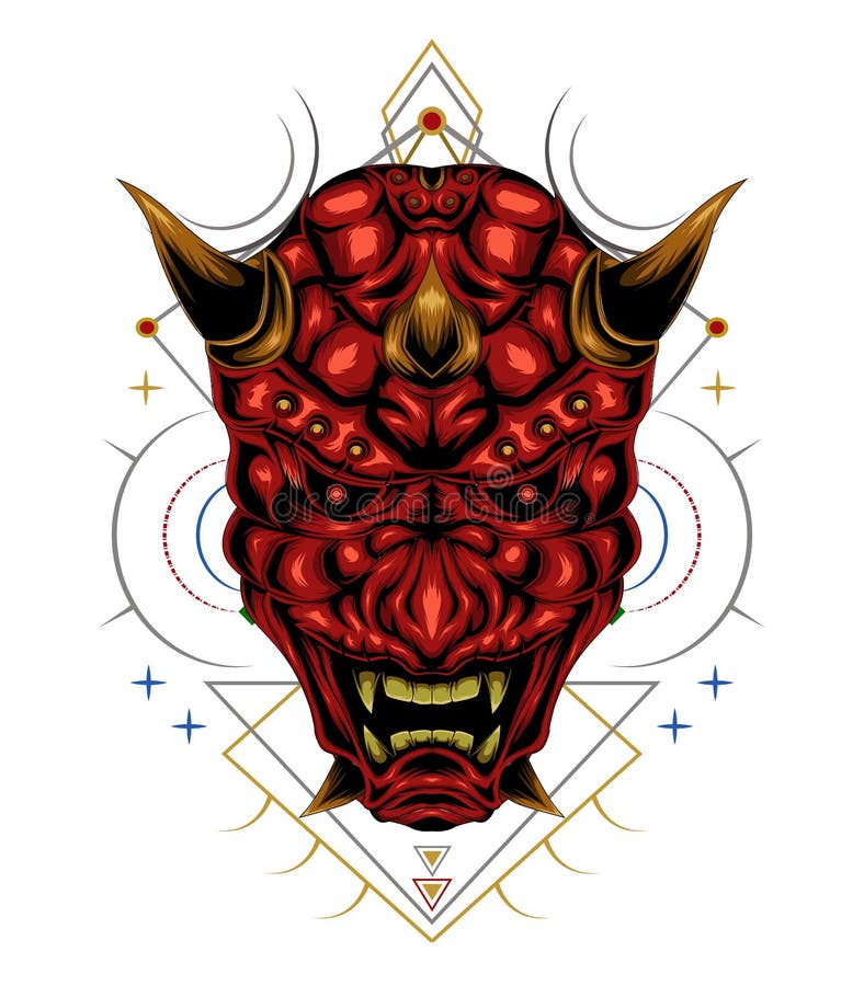 Oni Kabuki Illustration. Red Devil Face Illustration Stock Illustration ...