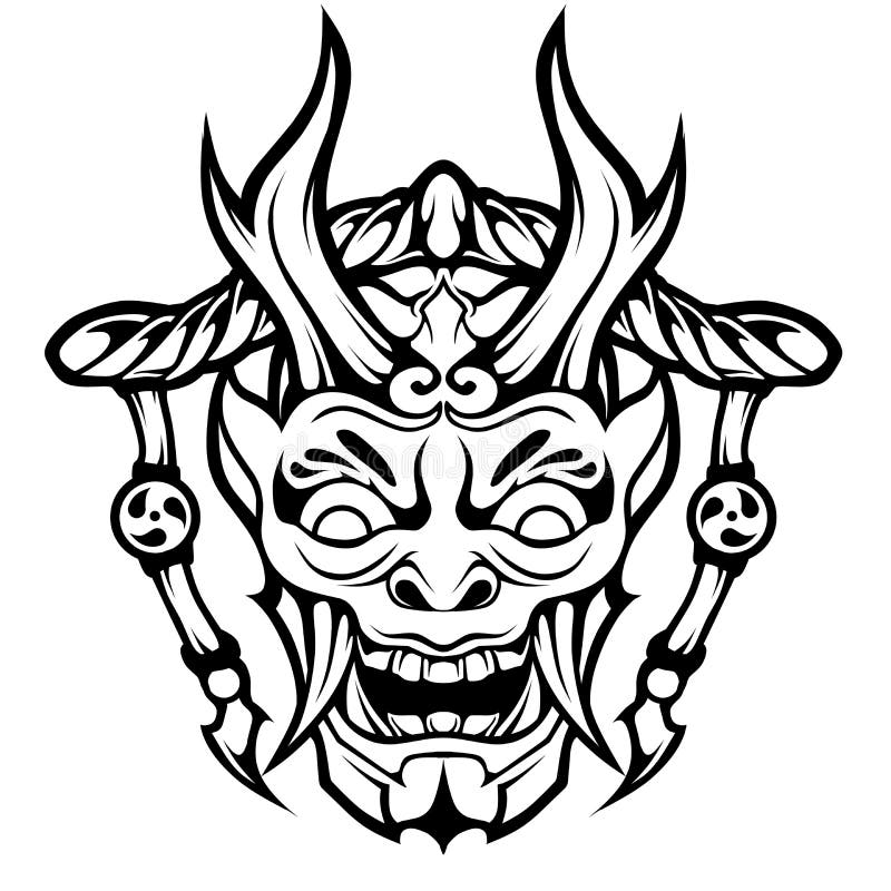 Oni Mask Design Illustration, Cool Mask Oni Tattoo Stock Illustration ...