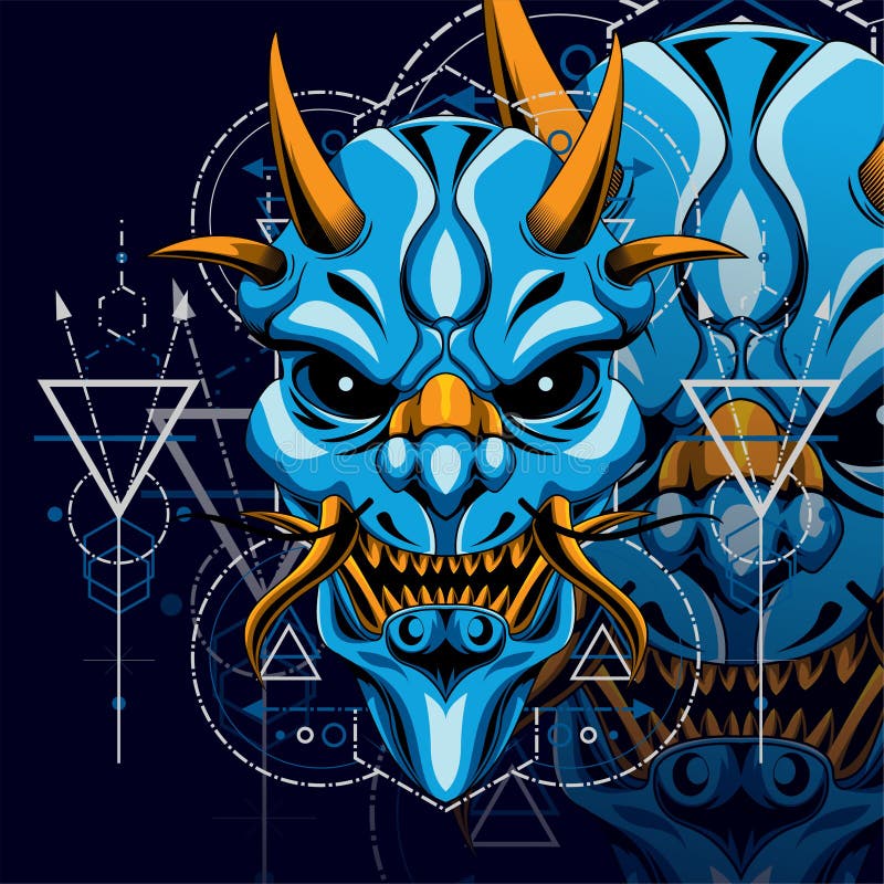 ONI PUNK BEAST DESIGN GEOMETRIC VECTOR BLUE NICE Stock Vector ...