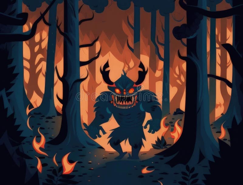 An Oni Roars Its Way through the Forest Its Fiery Eyes Lighting the ...